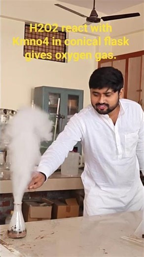 H2O2 react with Kmno4 gives oxygen gas.#chemistryexperiments
