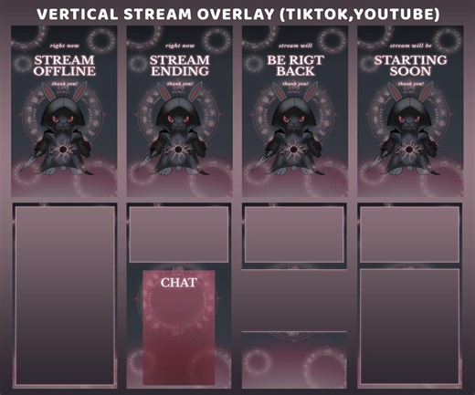 Abyss Bunny Animated Tiktok Overlay Stream Package, Vertical Overlay, Bunny Arcane Magic, Mystical Sigil, Gothic Aesthetic,gray Pink Overlay - Etsy