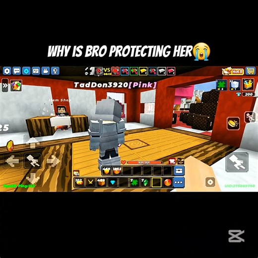 why is bro protecting her😭 #blockmango #bedwars #funny