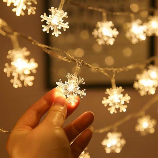 Indoor LED Star Snowflake Christmas Lights Fairy String EID Decorations for Home Holiday Lighting Ornaments