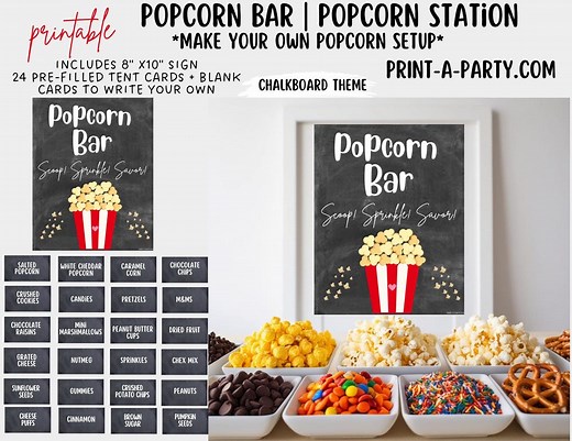 POPCORN BAR Sign & Toppings Labels Printable - Chalkboard - Perfect for Movie Night, Sleepover, Shower, Circus Party Decor and More! - Etsy