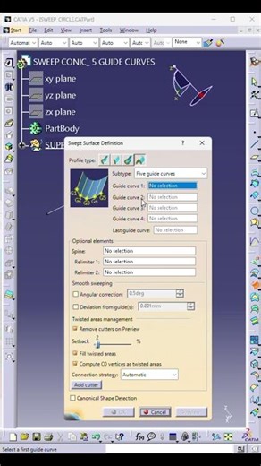 SWEEP CONIC 5 GUIDE CURVES