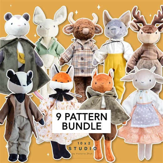 9 Pattern Bundle: Anthro Animal Family PDF, Hare, Deer, Fox, Cow, Wolf, Squirrel, Goat, Badger, Opossum - Etsy