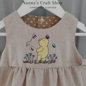 Baby Clothes. Girls Clothes. Embroidered Dress. Classic Pooh Bear. Linen Dress. Birthday Dress. up to Age 7/8 Years - Etsy