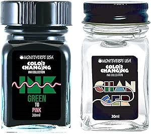 Monteverde USA Color Changing Ink – Green to Pink, 30ml Bottle, Transformative Fountain Pen Ink + Changer