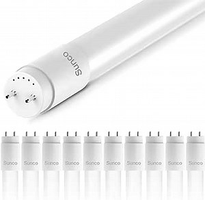 Sunco 10 Pack T8 LED Bulbs 4 Foot, LED Fluorescent Tube Replacement, 4ft LED Tube Light, Ballast Bypass, 2200 LM, 18W, 6000K Daylight Deluxe, Single Ended Power, Frosted Lens, UL