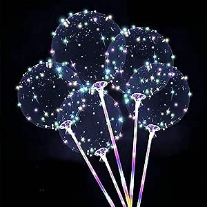 10 Pack LED Light Balloons, Colorful Clear Light Up Balloons with Sticks, Bobo Balloons With Light, Helium Balloons Sets led balloons light up balloons for party, Birthday, Wedding, Decor