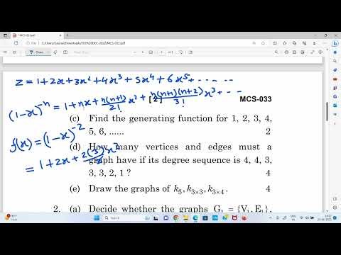 MCS-033 : ADVANCED DISCRETE MATHEMATICS Q1c | Find the generating function for 1, 2, 3, 4, 5, 6, ...