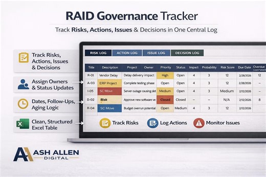 RAID Log Excel Template | Project Governance & Action Tracker - Etsy Australia