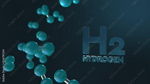 3D Animation of the hydrogen element with Hydrogen text that symbolizes movement as an energy source of the future. Hydrogen is the fuel of the future.