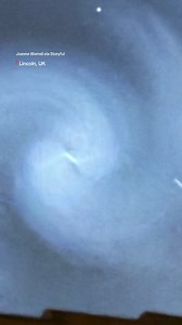 76K views · 575 reactions | A flying-saucer like blue spiral was seen in the night sky over Europe – but meteorologists say it wasn't aliens, it was likely caused by a SpaceX Falcon 9. U.K.'s Met Office said the swirling blue phenomenon was caused by the rocket’s frozen exhaust plume. It appeared to be spinning in the atmosphere and reflecting light, creating the spiral effect, the office explained. #space #spacex #astronomy #outerspace #science #nasa | CBS News | Facebook