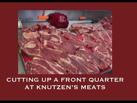 Cutting up a front quarter of beef at Knutzen's Meats