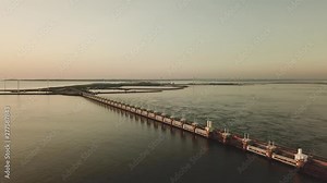 Oosterscheldekering, Eastern Scheldt storm surge barrier, in the Netherlands, Aerial