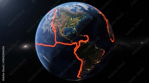 Earth's Tectonic Plates Moving Over Continents and Oceans in Space