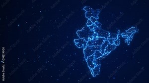 Futuristic Digital India country. Data Technology Globe on India Country data background. India Map on technology abstract map HUD security numbers wireframe mesh High-tech technology mash line