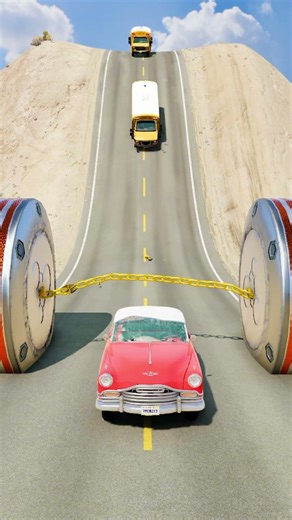 car & chain vs gaint bollords crash