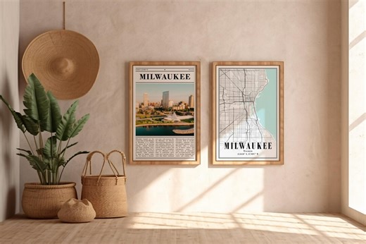 Milwaukee Wisconsin Printable Poster Set of 2 – City Map & Skyline Wall Art for Modern Homes - Etsy