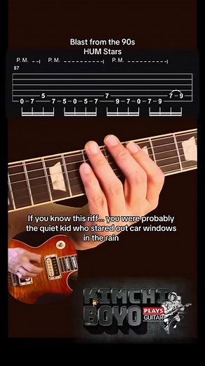 This is the main riff from “Stars” by Hum, one of the most underrated bands of the 90s. This song came out in 1995 and hit modern shoegaze meets alt-rock before either scene had a name Drop D tuning. Clean tone, heavy vibe. It’s simple, hypnotic, and devastatingly effective. If you grew up in the 90s, this one might be buried deep in your subconscious from a mixtape or late-night radio show 🎧 Bonus points if you remember the music video with astronauts | Kimchi Boyo Plays Guitar