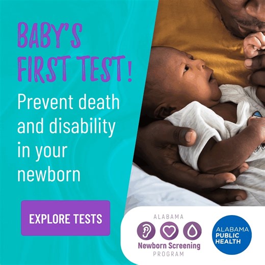 September is Newborn Screening Awareness Month! Newborns can still have a disorder even though they may look healthy. Early diagnosis through screening may reduce morbidity, premature death, intellectual disability, and other developmental disabilities. To learn more about what to expect from your baby's first test, visit alabamapublichealth.gov/newbornscreening/parents.html. | Alabama Public Health