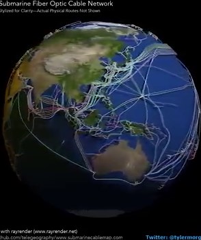 The mesmerizing #3D map of the undersea #cables connecting the globe. This is how we are all connected via an extensive undersea fiber optic cable network. 426 active submarine cables in the world span on more than 807,000 miles Source: T. Morgan-Wall #tech #innovation | Pascal Bornet - Intelligent Automation
