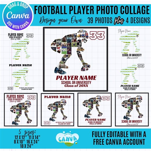 Football Photo Collage Template: 39 Player Spots, Canva Frame (digital Download) - Etsy