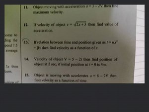 Object moving with acceleration a=3-2 \sqrt{ } then find maximu... | Filo