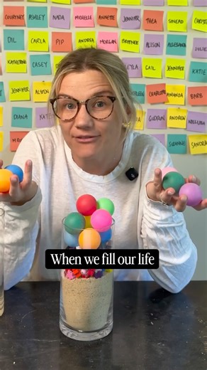 Millie | The Pocket Psychologist on Instagram: "If I asked you to fill a jar with ping pong balls, beads, and sand, most of us would start with the sand. The tiny stuff. Notifications. Emails. Worry. Mental load. The things that shout the loudest. Then we try to squeeze in the important things. Work. Responsibilities. To-do lists. And by the time we get to what actually matters there’s no space left. That’s what life can feel like when values come last. When your values go in first health, conne