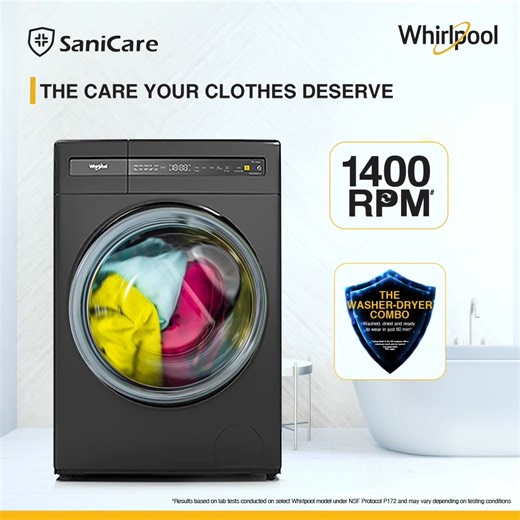 Whirlpool Sanicare combines powerful washing and drying in one smart machine. With a high-speed 1400 RPM spin and energy-efficient inverter BLDC motor, it gives your clothes the deep clean and gentle care they deserve. | Whirlpool Bangladesh