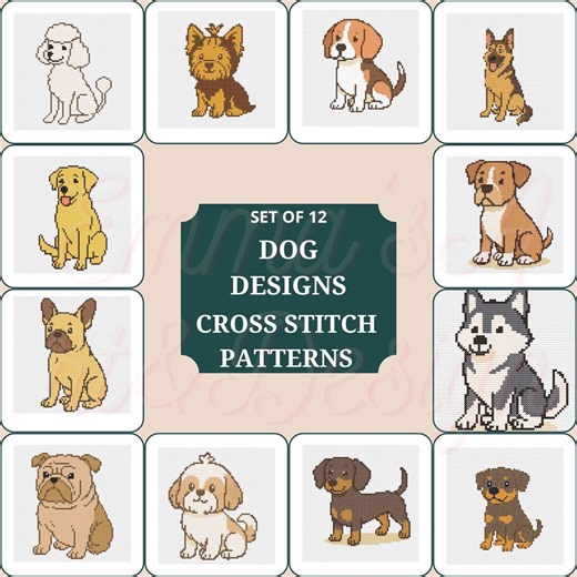 Dog Breed Cross Stitch Patterns, Set of 12 (printable PDF) - Etsy
