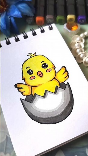 Cute Baby Chick Hatching Drawing 🐣🥚 | Easy Kawaii Chicken Art for Kids | Cartoon Egg Chick Drawing