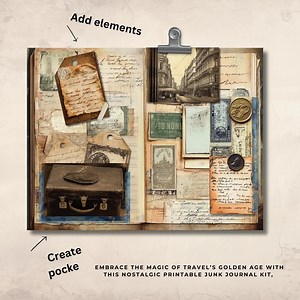 Vintage Travel Junk Journal Kit | Nostalgic Journeys Scrapbooking | Travel Ephemera | the Traveler Printable Junk Journal Kit | Vacation Kit - Etsy