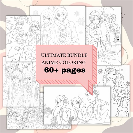 Anime Coloring Book | 60  Pages, 5 Shojou Anime | Line Art Style (A4, PDF) - Etsy