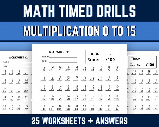 Printable Multiplication Timed Drill Worksheets, Multiplying 0 to 15 Practice With Answers, 3rd 4th 5th Grade Math Speed Test, PDF Download - Etsy
