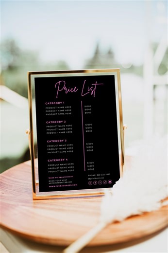 Price List Sheet Template, Printable Price Sheets, Editable Price Guide, Custom Menu, Pricing, Hair Salon, Hairdresser, Beauty, Canva - Etsy