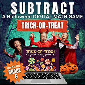 Halloween Subtraction Practice Review Grade 6 | Trick-or-Treat Digital Math Game