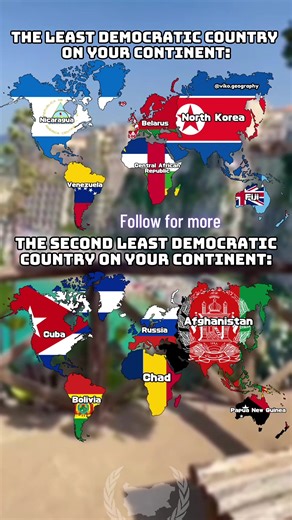Least and second least democratic countr y on each continent, Links for telegram channel, discord server and others in yt channel. Subscribe to my Youtube channel, target there: 8460/9000 #mapping #map #fyp #democracy #world