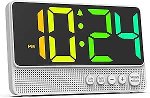 Digital Alarm Clock, Small LED Clock with Large Number, Dynamic RGB Display, Loud Alarm, Simple Modern Electric Cool Clock for Bedroom/Bedside/Desk/Living Room and Kids/Teens/Boys/Seniors - White