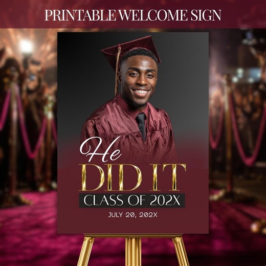 Maroon Graduation Welcome Board, Red Editable Grad Welcome Sign Template, Printable Class of 2026 Poster, Instant Download - Etsy