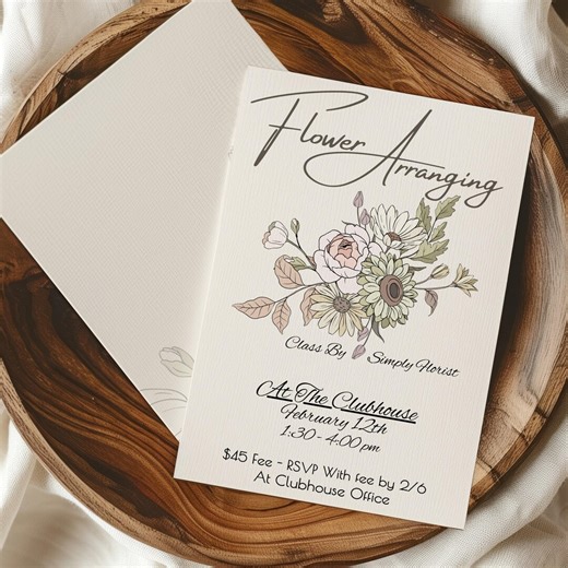 Flower Arranging Class Invitation Template, 5x7 Editable Digital Download - Etsy