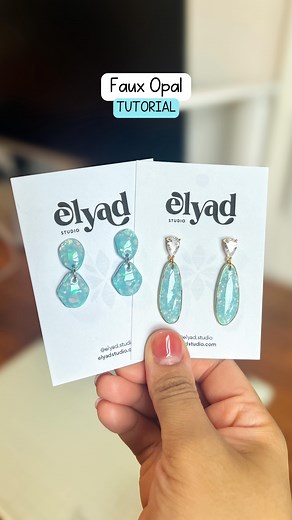 From my understanding, there are different ways of doing faux opals, so this is my step-by-step process: STEP 1: Choose your clay color base and cut. I personally like to mix translucent clay (Fimo) with alcohol ink. You’ll need to tint resin in a later step, so this makes it easier. Up to you though. :) STEP 2 (OPTIONAL): Add mica powder to the surface and bake! This isn’t a must, but I like the extra sparkle. The opal flakes will cover most of it—it’ll probably show the most around the edges s