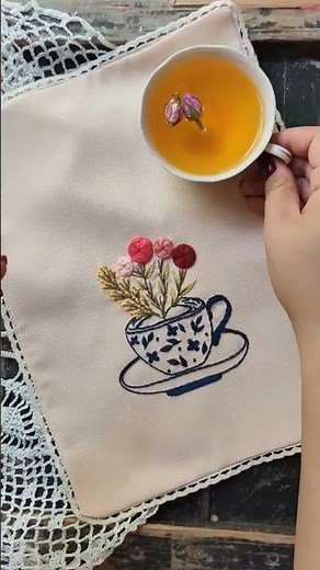 Hand Embroidered Tea Towel with Coffee Cup Design | Kitchen Decor Idea