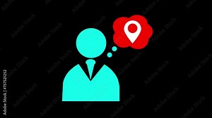 Icon concept with man icon. Person with bubble Location symbol icon animated on a black background.