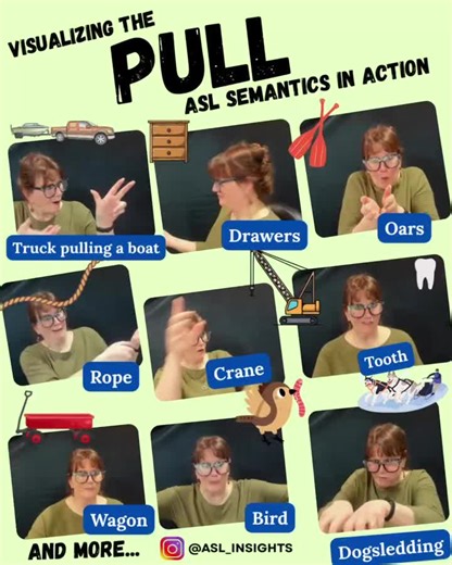 Trix Bruce on Instagram: "ASL Semantics: PULL There are many ways to show PULL through visual gesture. It’s not just about the physical act — it can represent forces in nature, emotions, or effort. Literal pull: tugging a rope, dragging an object, or pulling someone closer. Environmental pull: the wind pulling trees down, storms pulling power lines, leaving us without electricity. Personal pull: even without power, I’m pulling up my work through my traveling laptop — persistence in action. Metap