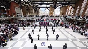 The Queen’s Colour Squadron performed a 24-man continuity drill display at Liverpool Street Station today, to celebrate Her Majesty The Queen’s 90th Birthday. The display demonstrated the precision, teamwork and professionalism that people have come to expect of the Royal Air Force and the Armed Forces. The Queen's Colour Squadron, based at Royal Air Force Northolt, is the Royal Air Force’s only dedicated ceremonial unit and is manned by officers and airmen of the RAF Regiment. As custodians of 