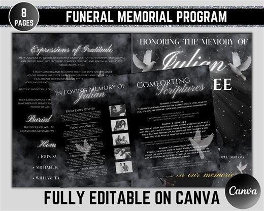 Elegant Black Funeral Program: Celebration of Life Keepsake (digital Download Canva Template) - Etsy