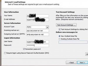 POP server Email configuration in Microsoft Outlook