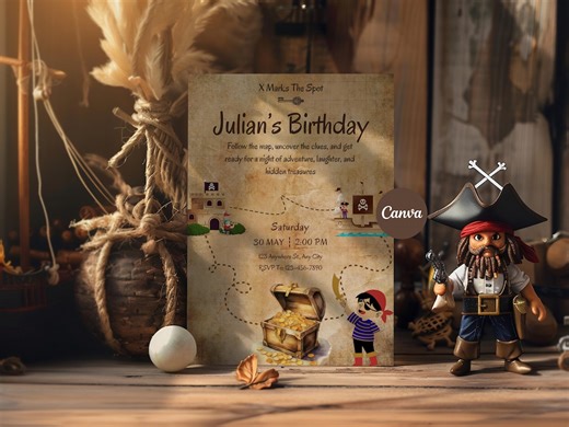 Pirate Map Birthday Invitation, Ahoy Mateys Pirate Birthday, Kids Pirate Party Invite, Editable Canva Template (digital Download) - Etsy Australia