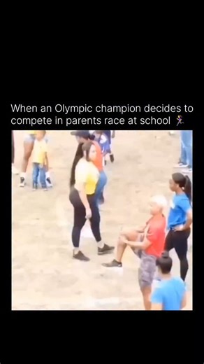Laugh Flix on Instagram: "The video captures a comically unfair parents' race at a school event, featuring an unexpected competitor: an Olympic champion! As the starting signal goes off, the champion—effortlessly dressed in what appears to be casual attire—blasts off with professional speed, leaving the other bewildered parents looking like they are running in slow motion. The commentator's incredulous call highlights the absurdity of the situation as the athlete sprints toward an inevitable vic