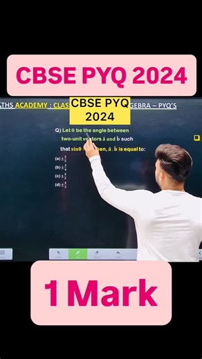Shivang Gupta on Instagram: "cbse pyq 2024 vector algebra Q) Let 𝛉 be the angle between two-unit vectors 𝐚 ̂ 𝐚𝐧𝐝 𝐛 ̂ such that 𝐬𝐢𝐧𝛉=𝟑/𝟓. Then, 𝐚 ̂ .𝐛 ̂ is equal to#vectoralgebra #vectors #cbse2026 vector algebra class 12 vector algebra class 11 physics vectors maths class 12 introduction of vector algebra vector algebra explanation vector algebra class 11 maths what is vector in mathematics vector in engineering mathematics vector algebra class 12 physics vector algebra class 12 in