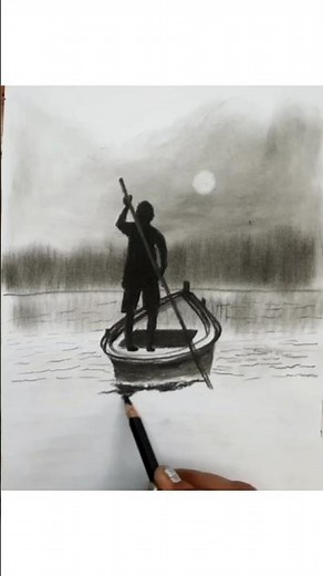 Sunset Landscape Drawing with Pencil Sketch #shorts